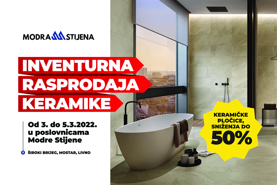 Inventurna rasprodaja keramike od 3.-5.3.2022. – Modra Stijena – Crna Gora